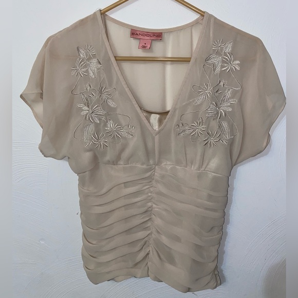Bandolino | Tops | Bandolino Cream Sheer Blouse Silk Tank With Flowers ...